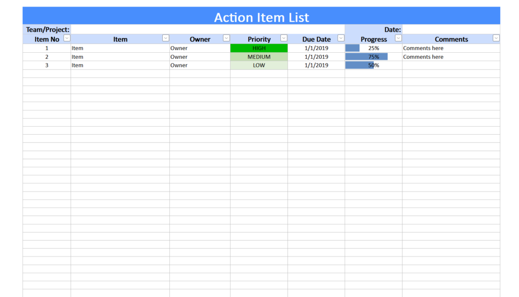 Action Item List Template