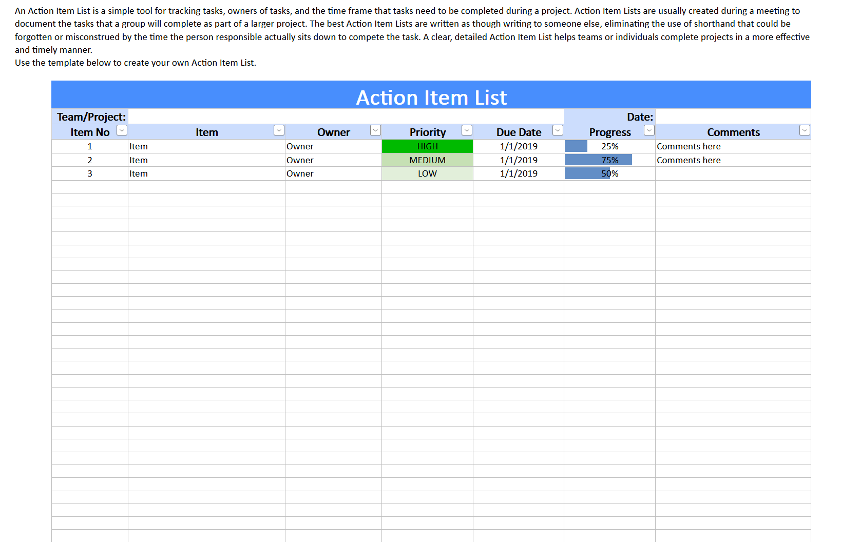 Action Item List Template | Strategy, Innovation & Change: Consulting ...