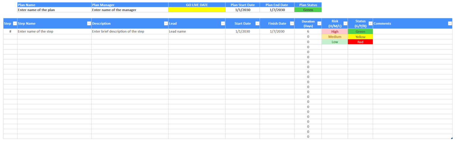 Go-Live Plan Template